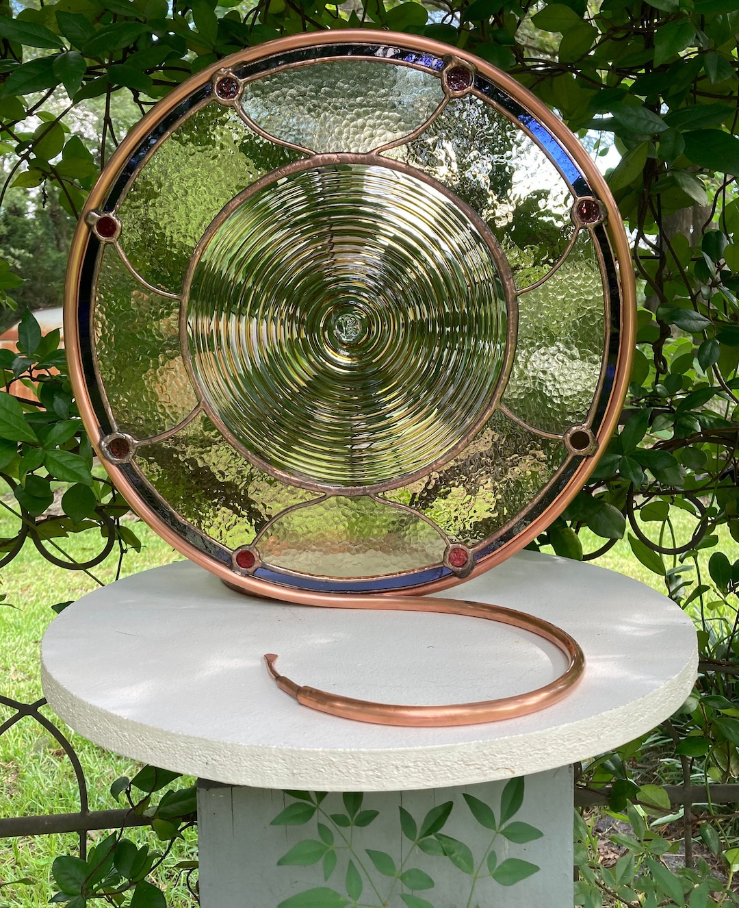 Blown Glass Rondel Inlayed With Stained Glass, Encased W Copper ...