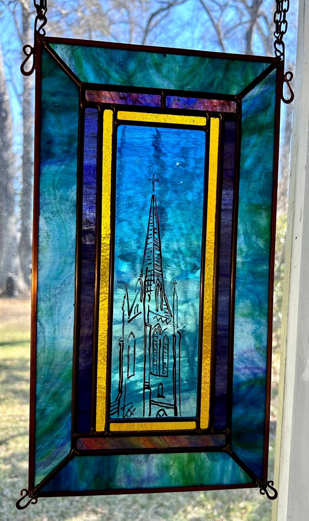 Handmade Stained Glass With Painted Details, Framed in Copper/ Window ...