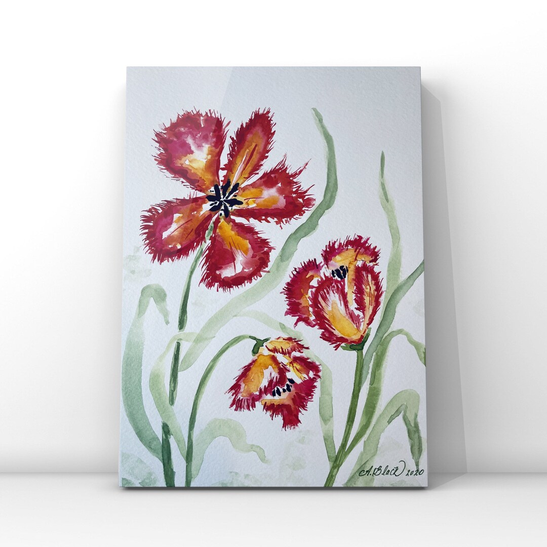 Fringe Tulip Watercolor Painting: Original Botanical Art (9x12) - Etsy