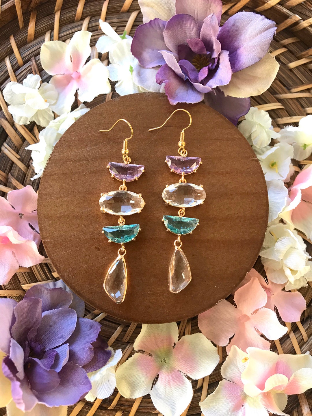 Colorful Rhinestone Statement Earrings / Spring Dangle Earrings ...