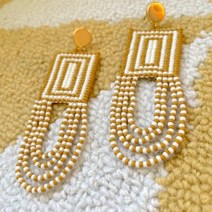 Mustard Seed Bead Chandelier Earrings / Geometric Beaded - Etsy