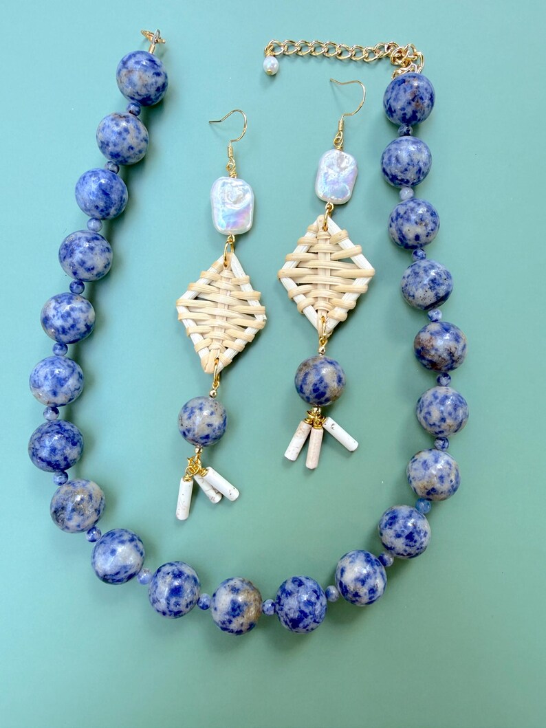 Chunky Blue Spot Jasper Sodalite Beaded Necklace, Ocean Inspired ...