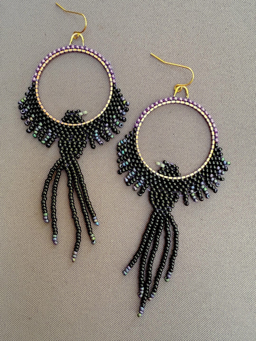 Hand-beaded Raven Earrings, Seed Bead Baltimore Jewelry, Lightweight ...