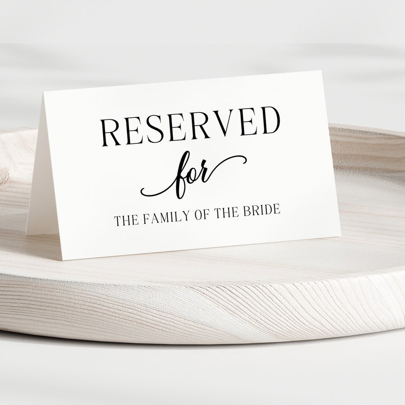 Reserved Table Card Reserved Sign Reserved for Family of the - Etsy