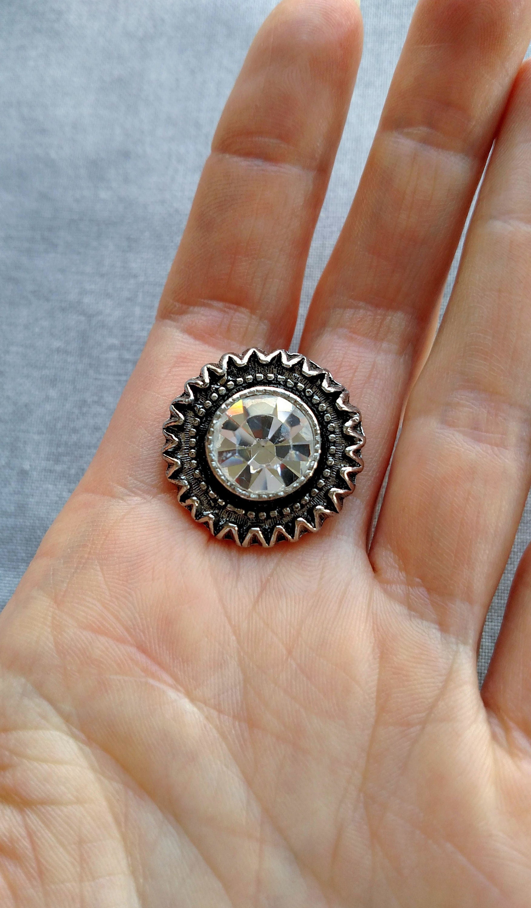 Gorgeous Sparkling Gem Metal Button Ring Adjustable Sizes 6-8 - Etsy