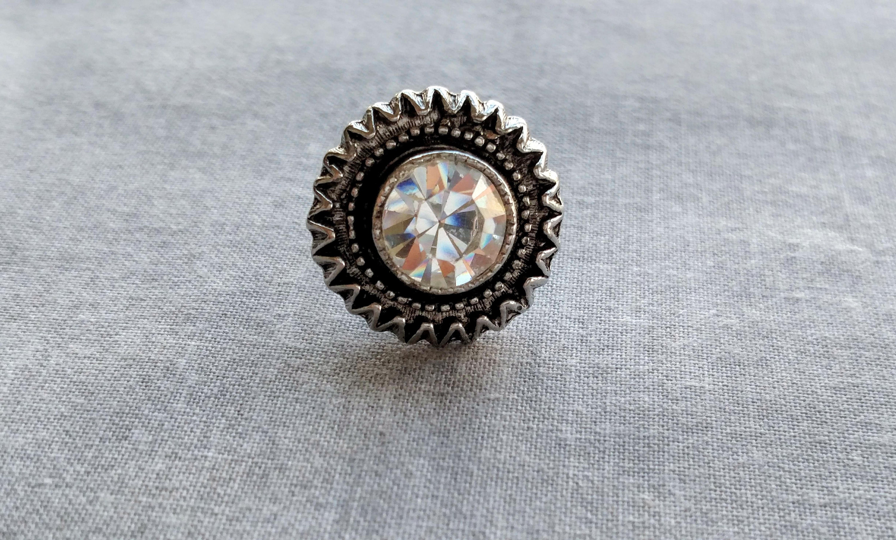 Gorgeous Sparkling Gem Metal Button Ring Adjustable Sizes 6-8 - Etsy