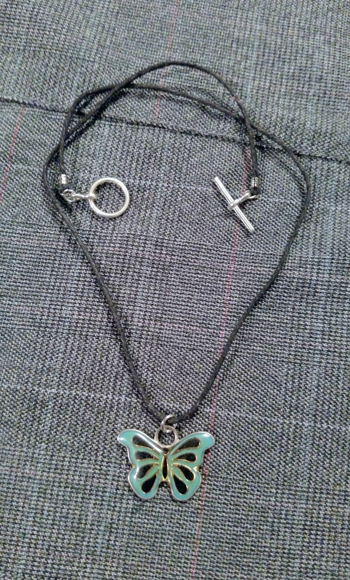 Green Butterfly Necklace on Black Hemp Cord - Etsy