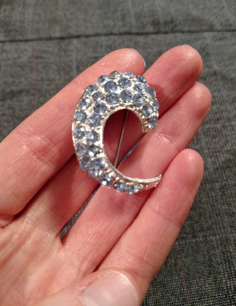 Vintage Icy Blue Sparkling Gem Crescent-shaped Brooch - Etsy
