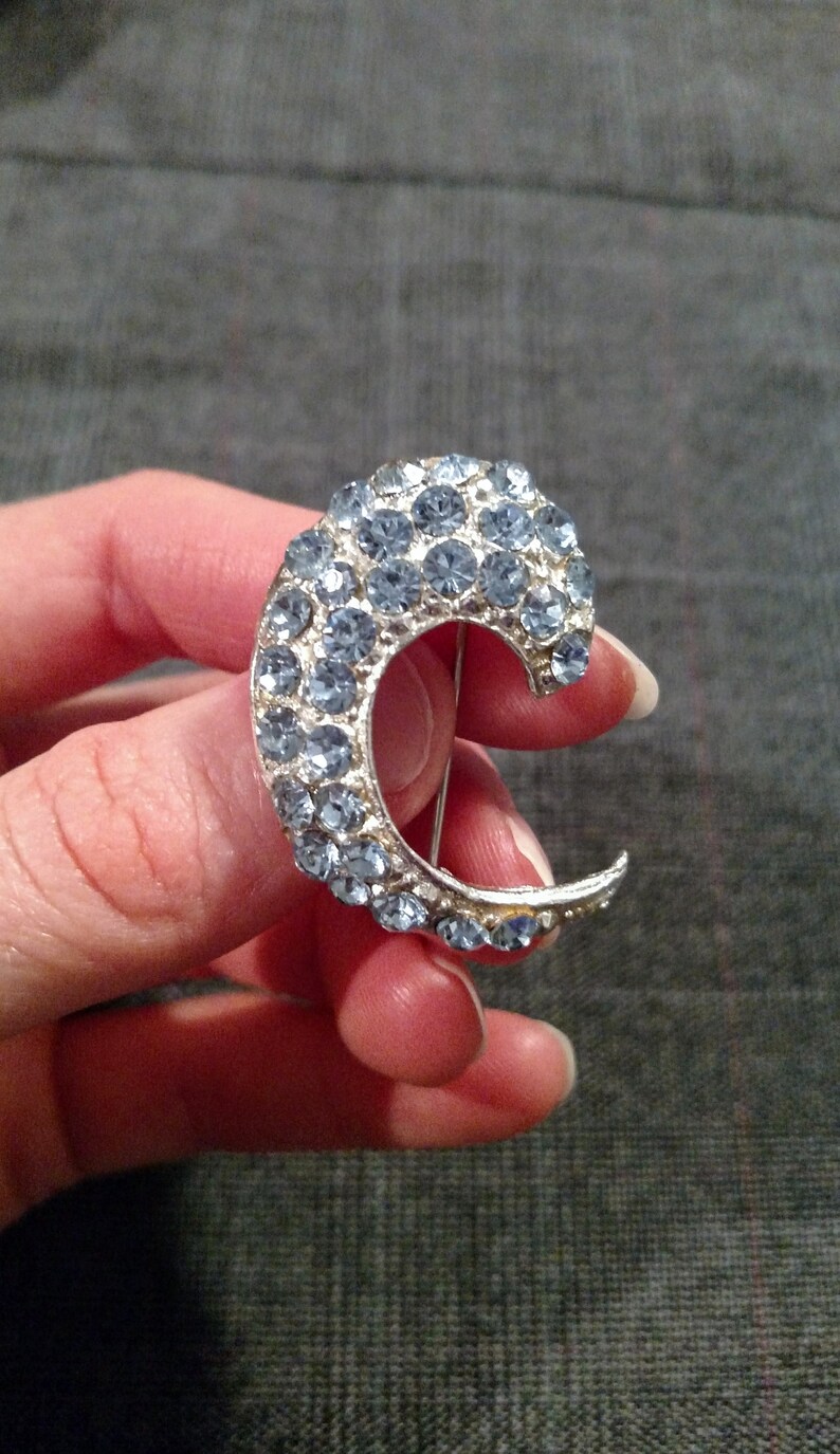 Vintage Icy Blue Sparkling Gem Crescent-shaped Brooch - Etsy