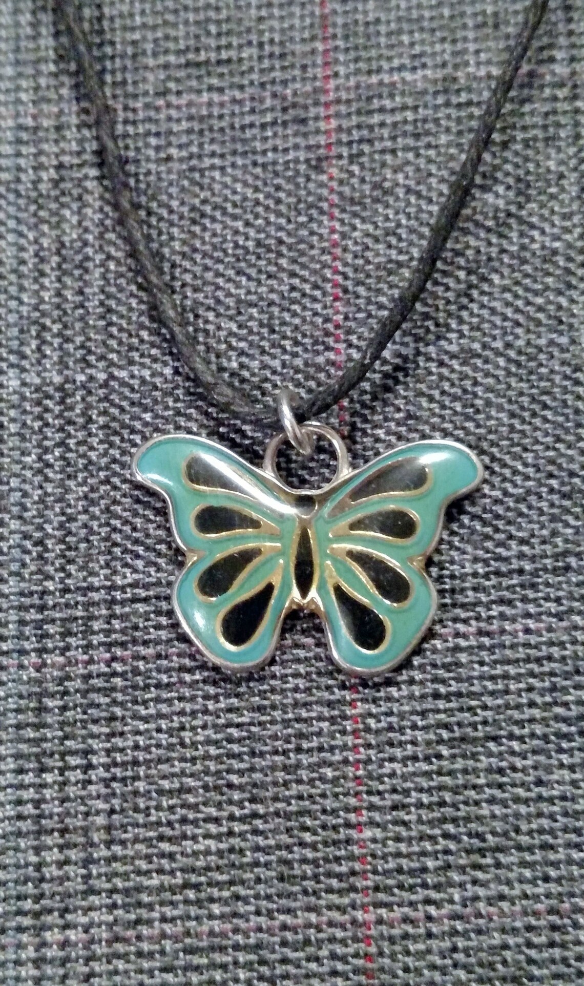 Green Butterfly Necklace on Black Hemp Cord - Etsy