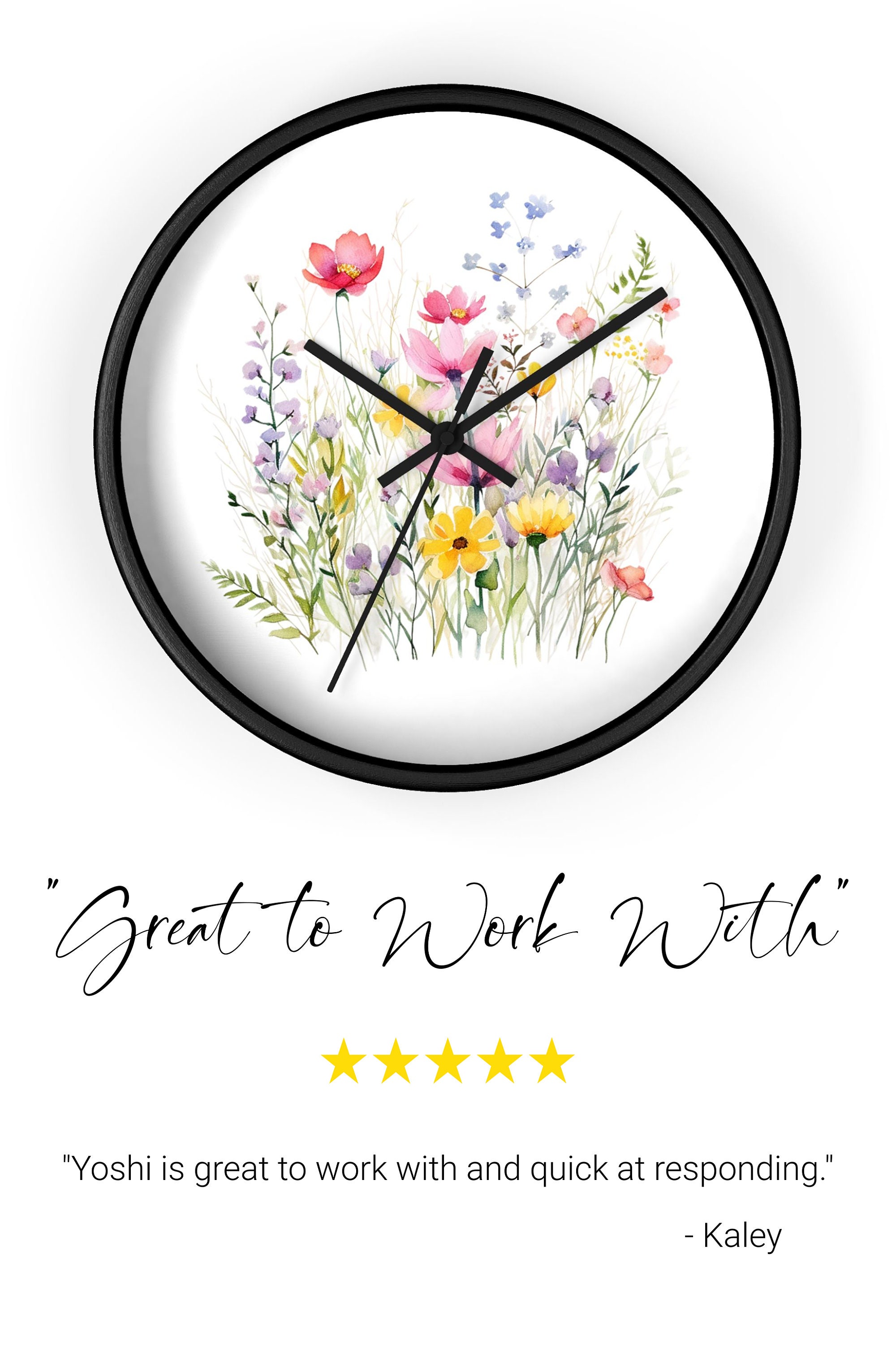 Wildflower Wall Clock, Spring Floral Wall Clock, 10 Watercolor Flower ...