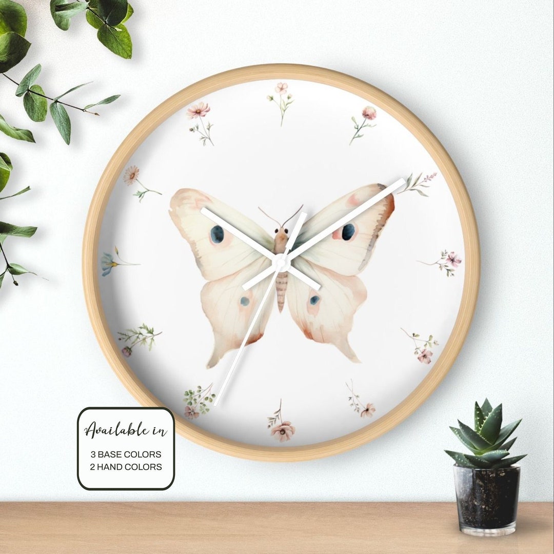 Butterfly Wall Clock, Spring Floral Wall Clock, 10" Watercolor ...