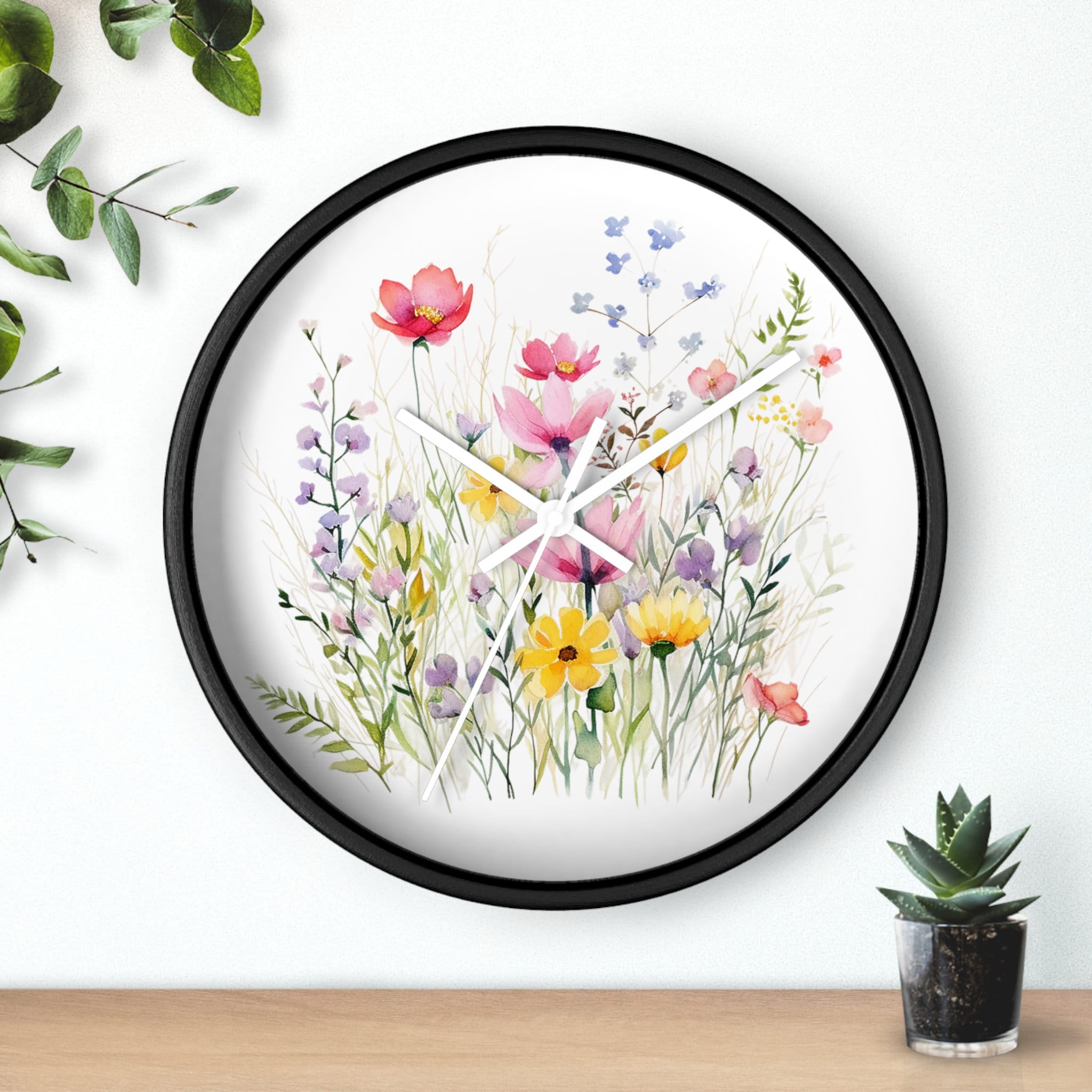 Wildflower Wall Clock, Spring Floral Wall Clock, 10 Watercolor Flower ...