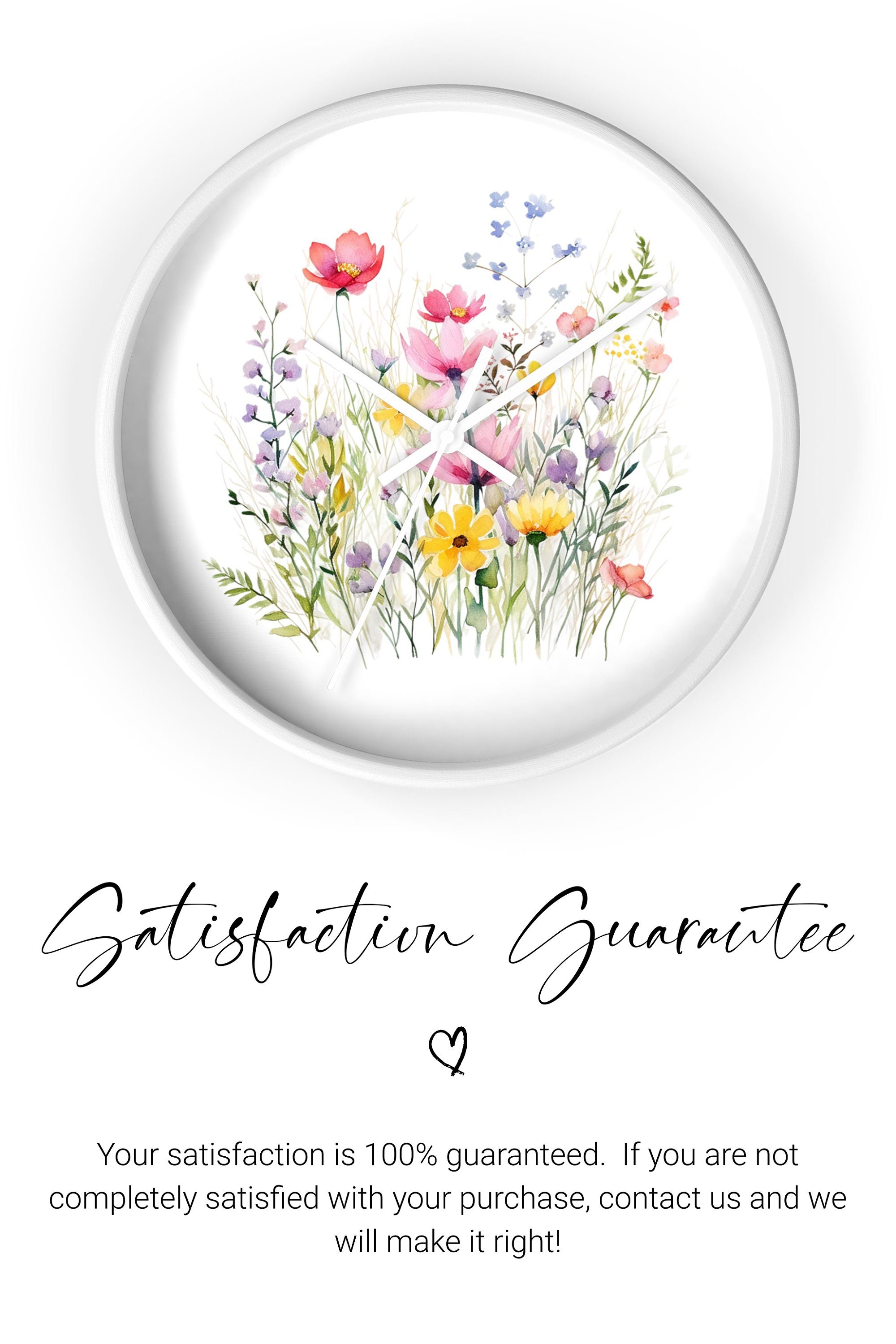 Wildflower Wall Clock, Spring Floral Wall Clock, 10 Watercolor Flower ...