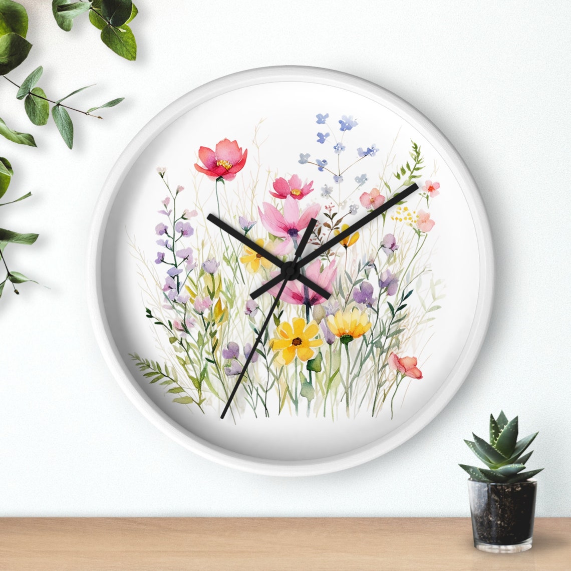 Wildflower Wall Clock, Spring Floral Wall Clock, 10 Watercolor Flower ...