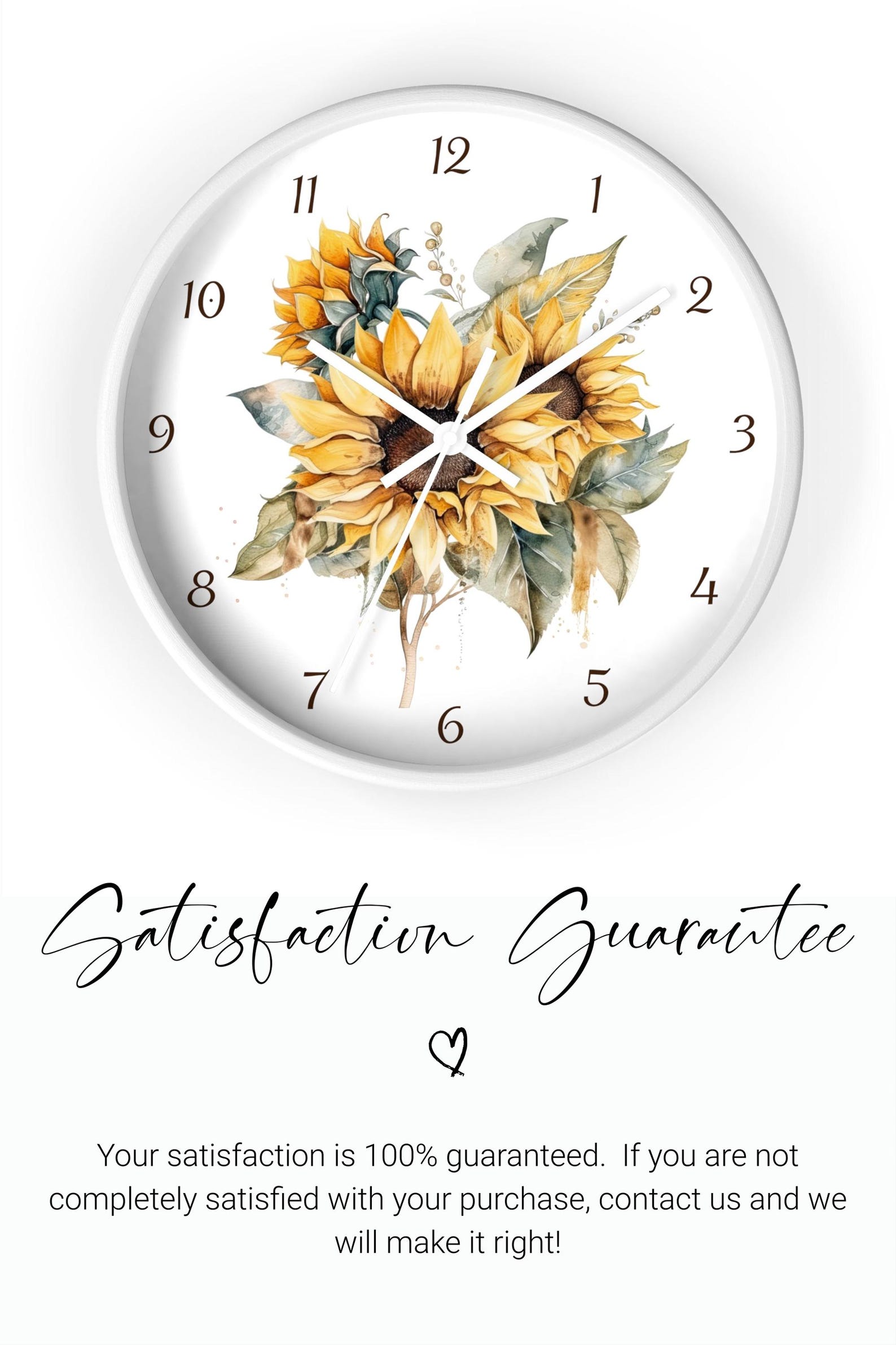 Sunflower Floral Wall Clock, 10" Summer Watercolor Bouquet Clock ...