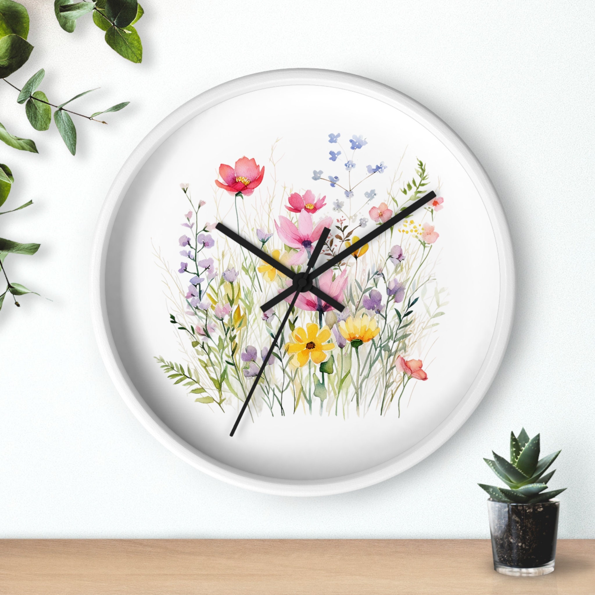 Wildflower Wall Clock, Spring Floral Wall Clock, 10 Watercolor Flower ...