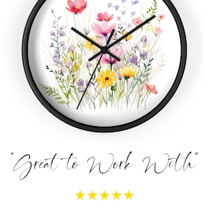 Wildflower Wall Clock, Spring Floral Wall Clock, 10" Watercolor Flower ...
