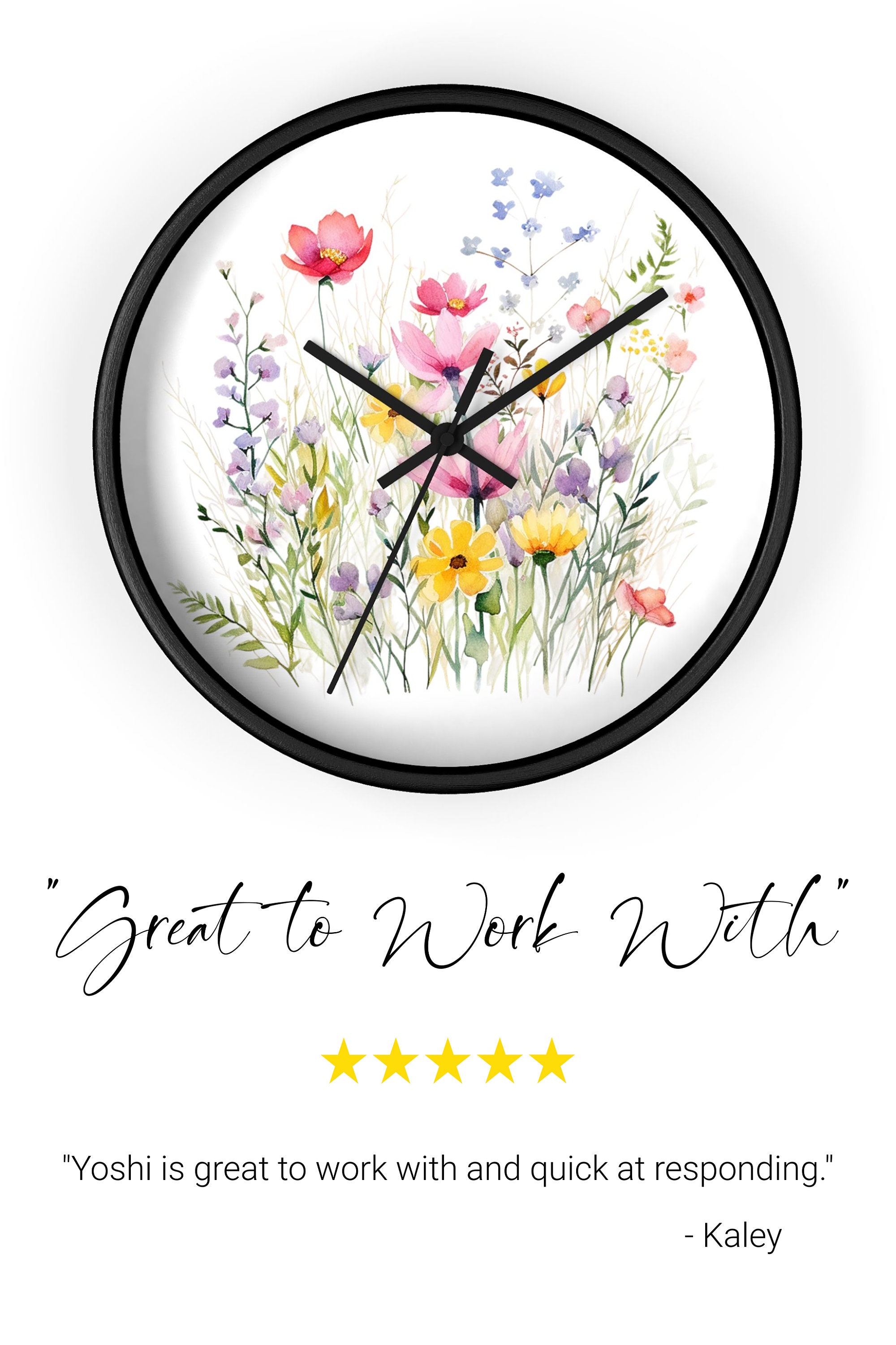 Wildflower Wall Clock, Spring Floral Wall Clock, 10 Watercolor Flower ...