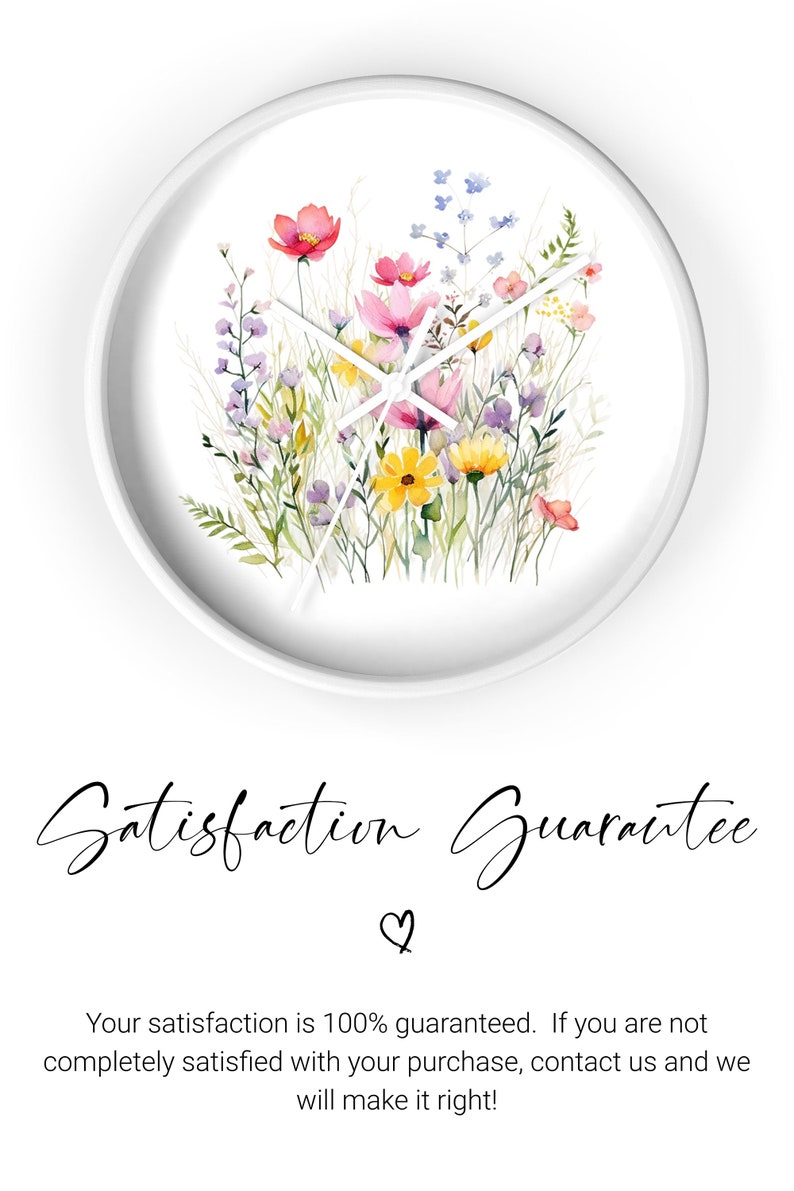 Wildflower Wall Clock, Spring Floral Wall Clock, 10" Watercolor Flower ...
