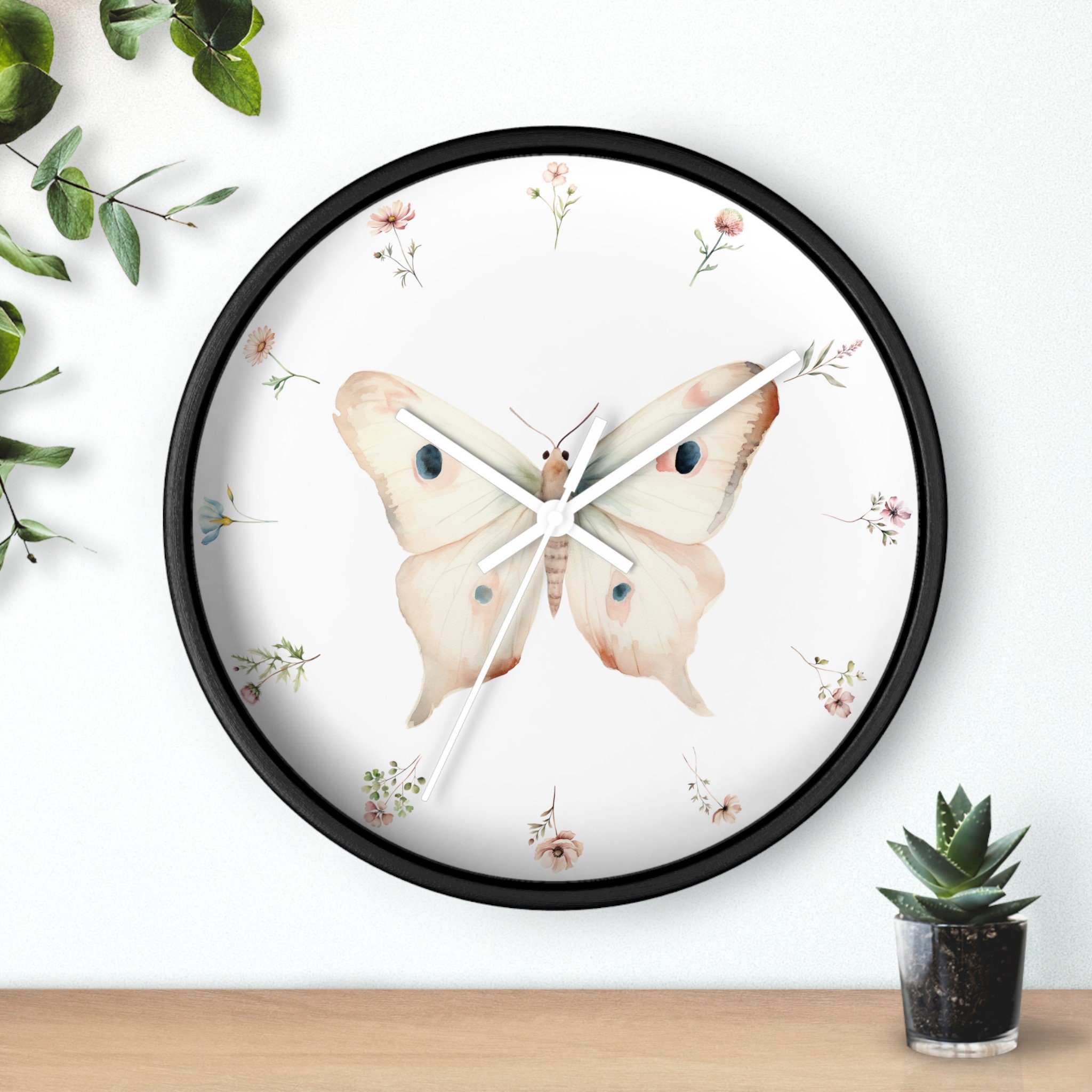 Butterfly Wall Clock, Spring Floral Wall Clock, 10" Watercolor ...