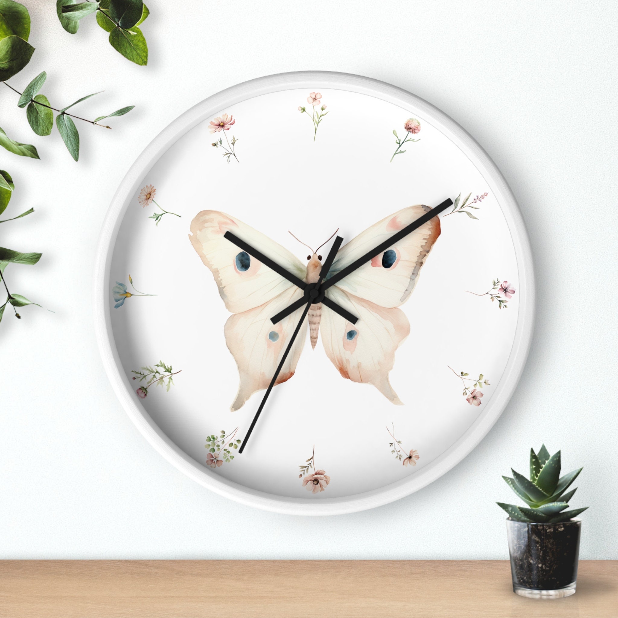 Butterfly Wall Clock, Spring Floral Wall Clock, 10" Watercolor ...