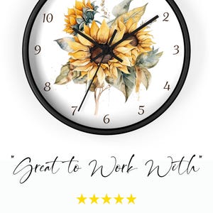 Sunflower Floral Wall Clock, 10" Summer Watercolor Bouquet Clock ...