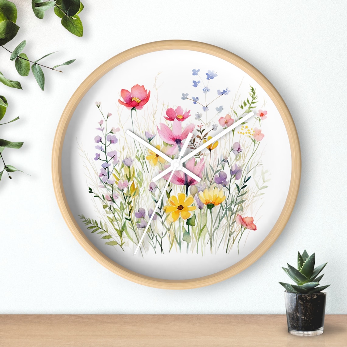 Wildflower Wall Clock, Spring Floral Wall Clock, 10 Watercolor Flower ...