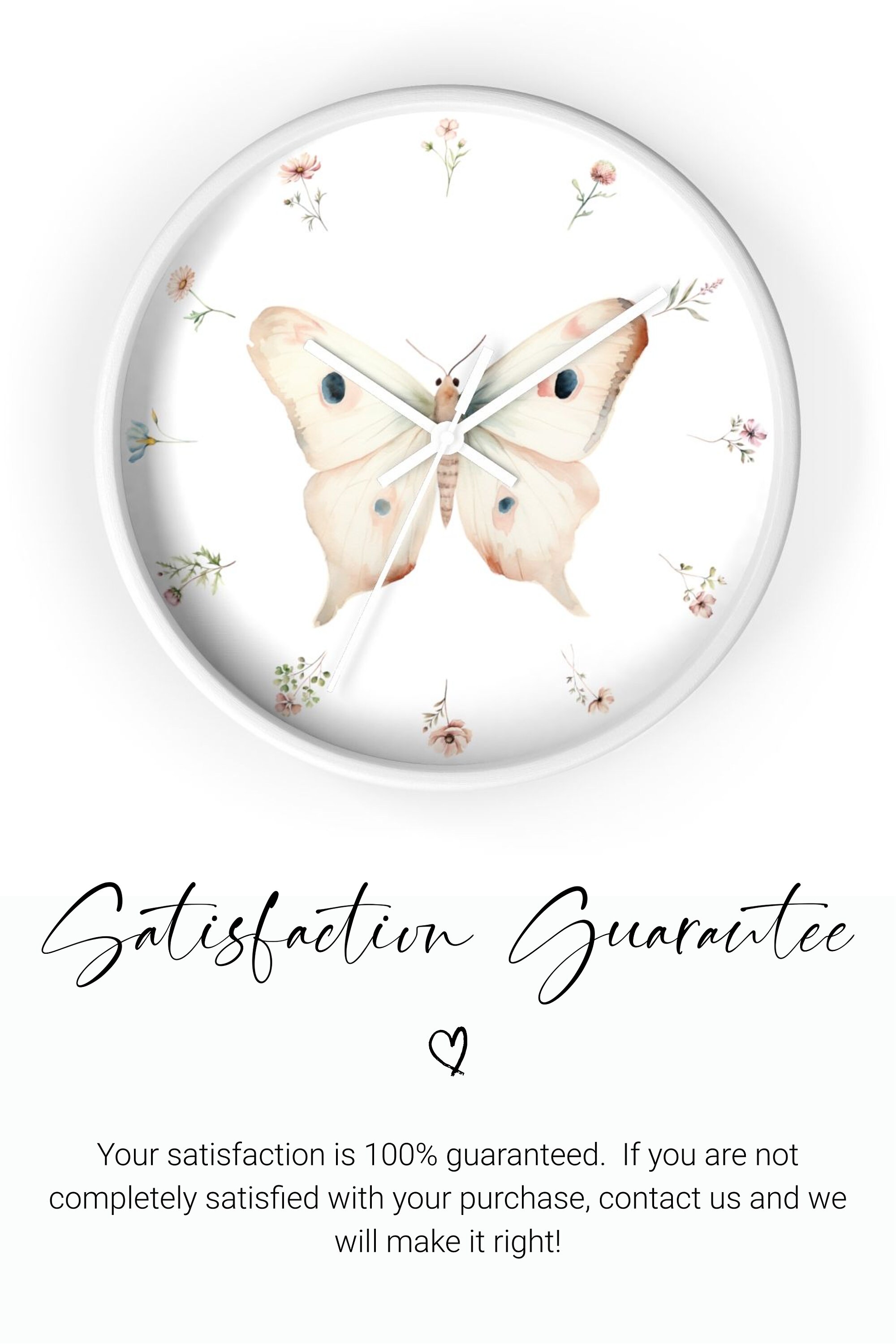Butterfly Wall Clock, Spring Floral Wall Clock, 10 Watercolor Butterfly ...