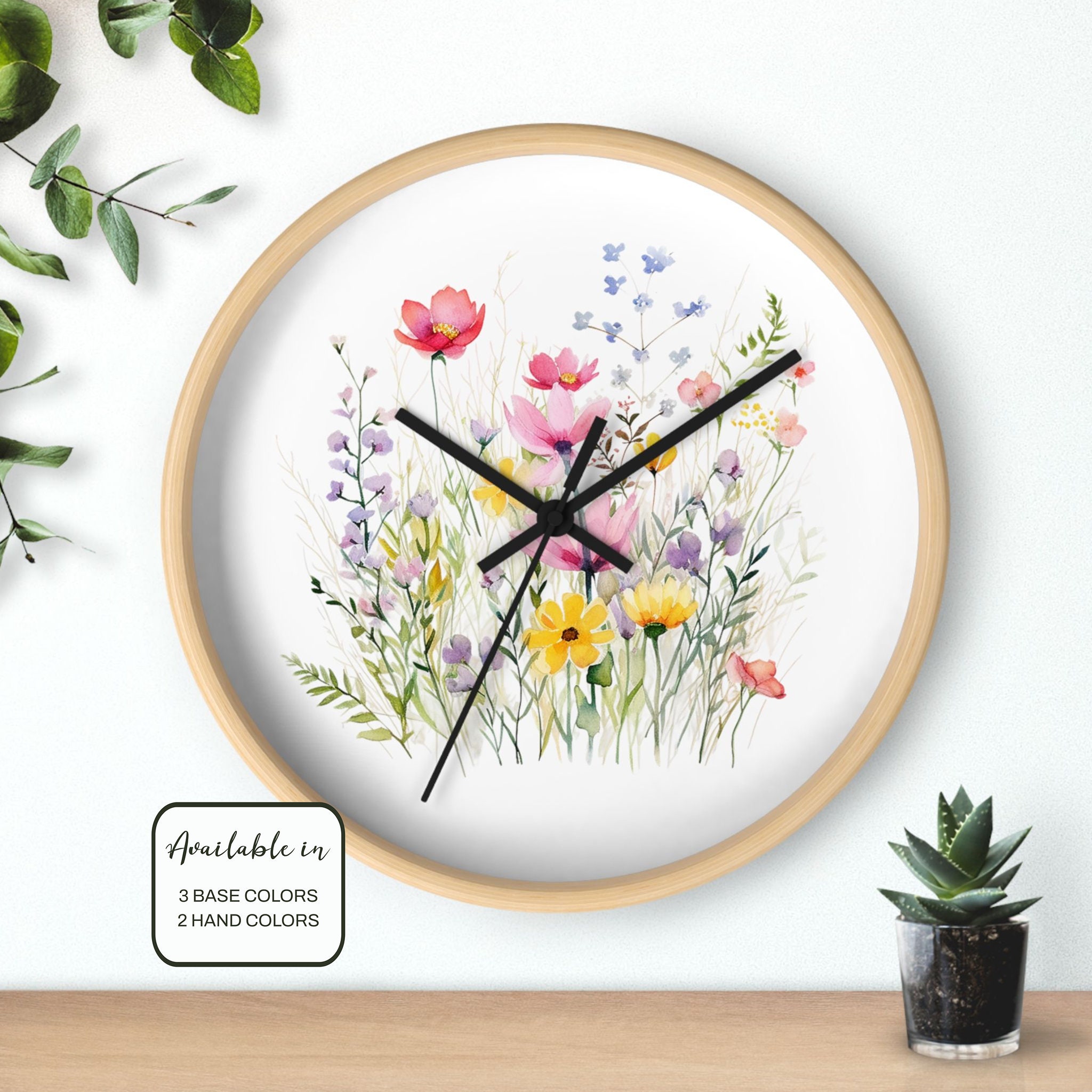 Wildflower Wall Clock, Spring Floral Wall Clock, 10 Watercolor Flower ...