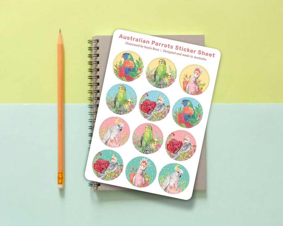 Australian Parrots Sticker Sheet Round Glossy Stickers for Journals ...