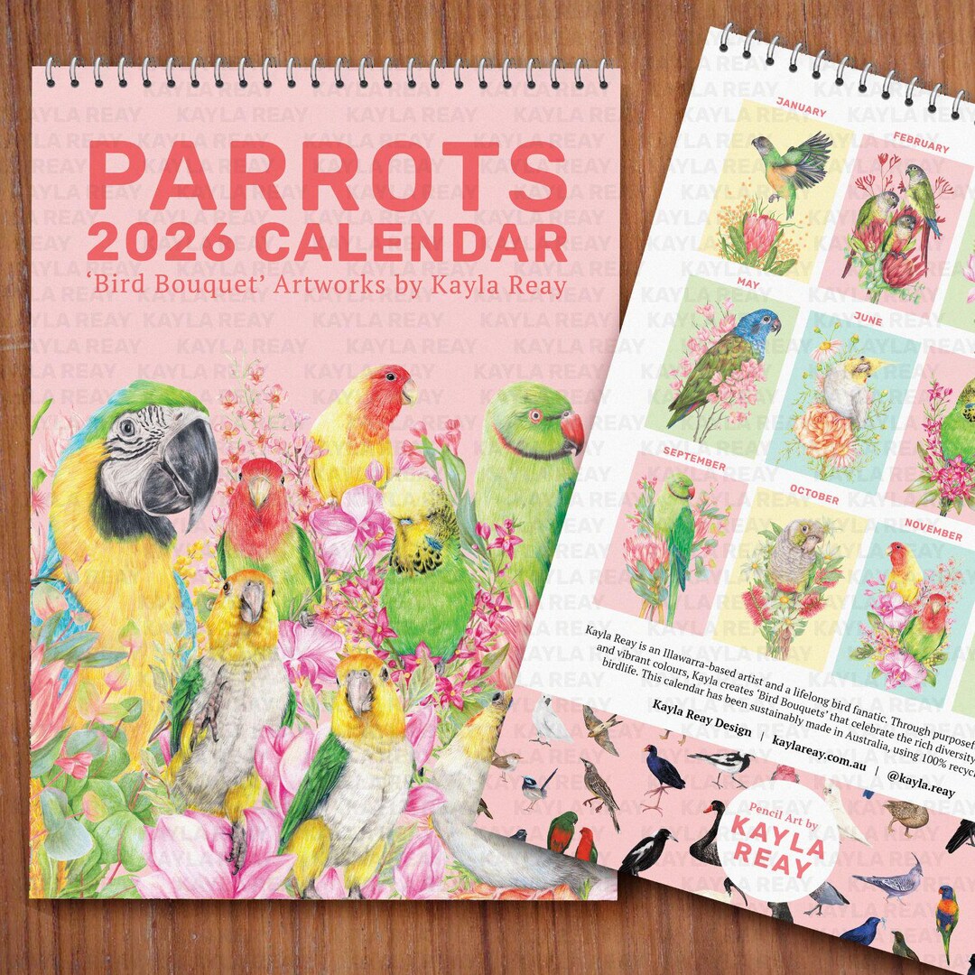 2026 Parrot Calendar - Floral Bird Art, Australian Made - Etsy Australia