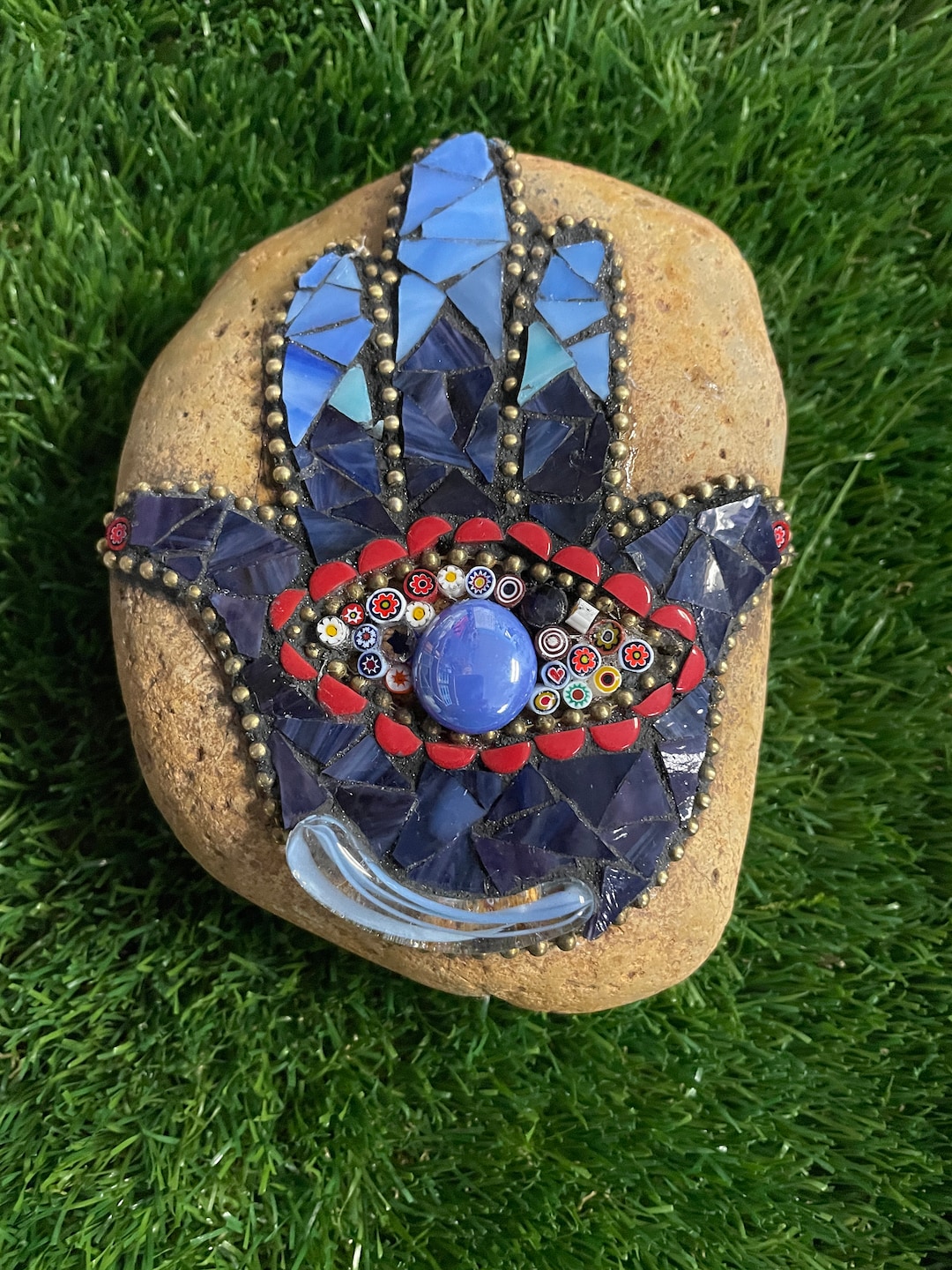 Mosaic Rock Blue and Red Hamsa - Etsy