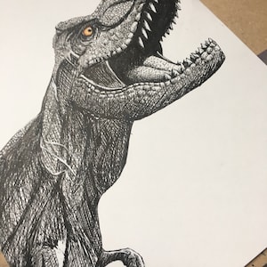 Tyrannosaurus Rex ART PRINT Ink Drawing Dinosaur Jurassic Park Jurassic ...