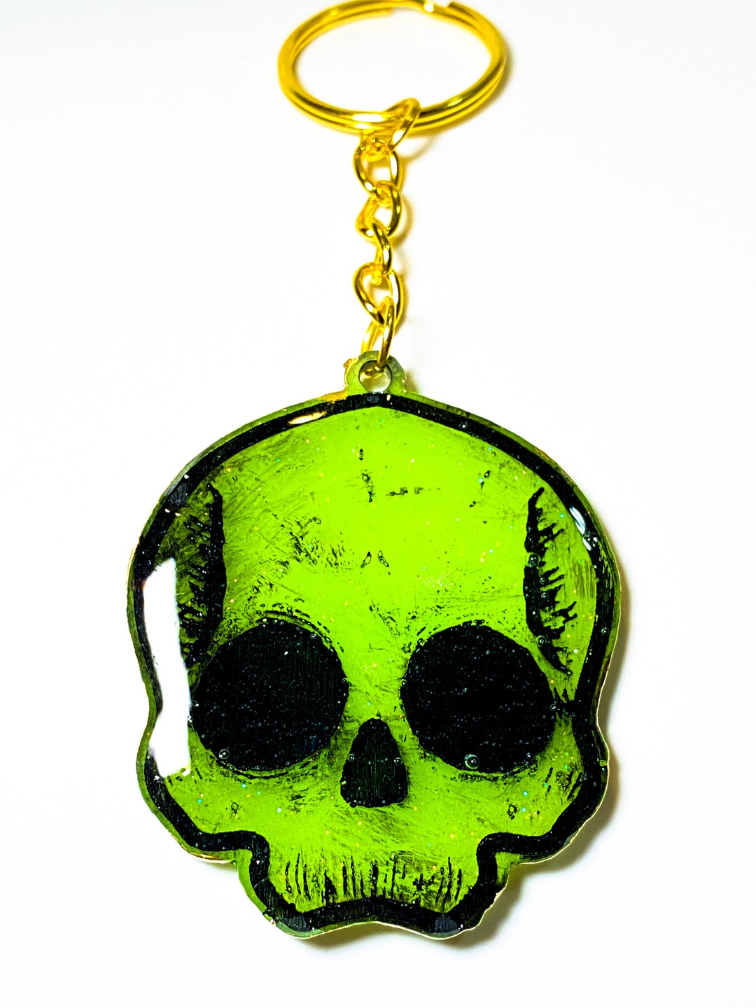 Green Glow Human Skull KEYCHAIN Goth Halloween Spooky Horror Accessory ...