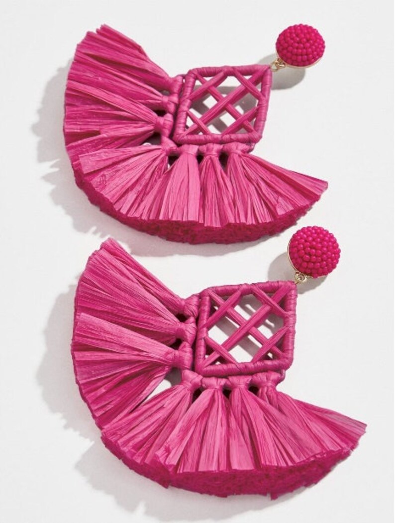 Pink Raffia Earrings Hot Pink Raffia Hoop Statement Earrings - Etsy