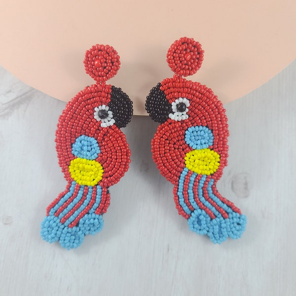 Parrot Embroidered Earrings - Etsy