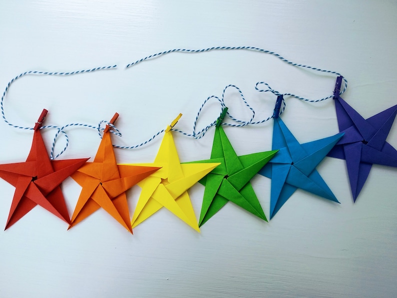 Rainbow Origami Paper Star Bunting - Etsy UK