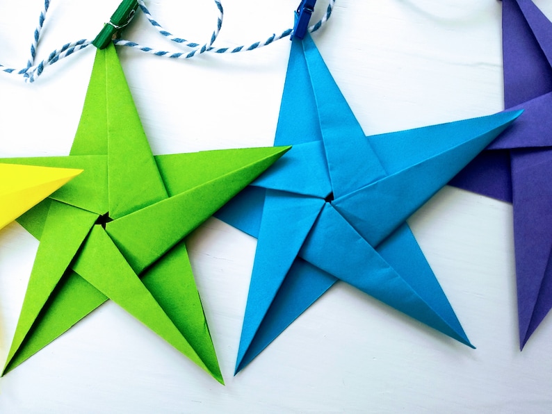 Rainbow Origami Paper Star Bunting - Etsy UK