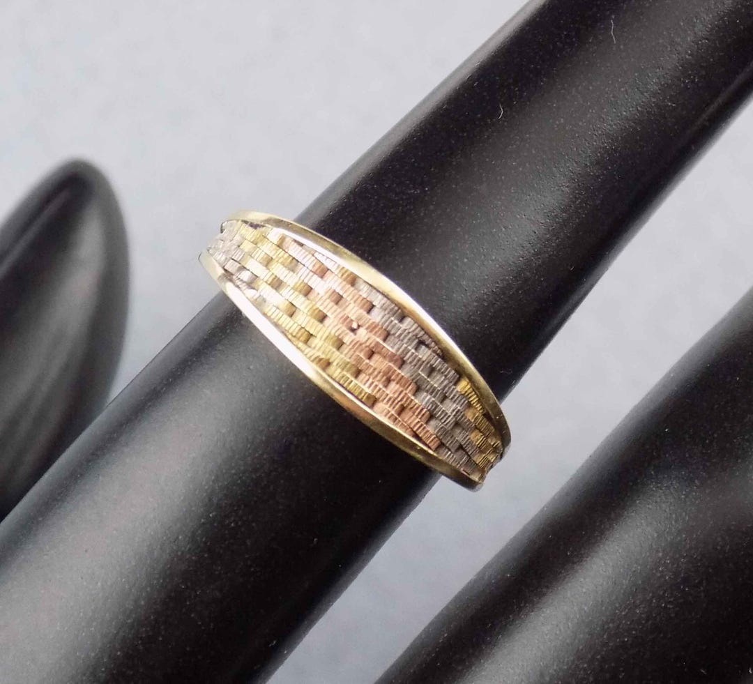 14K Tri Color Solid Gold Basket Weave Ring Size 6-3/4, Woven Face ...