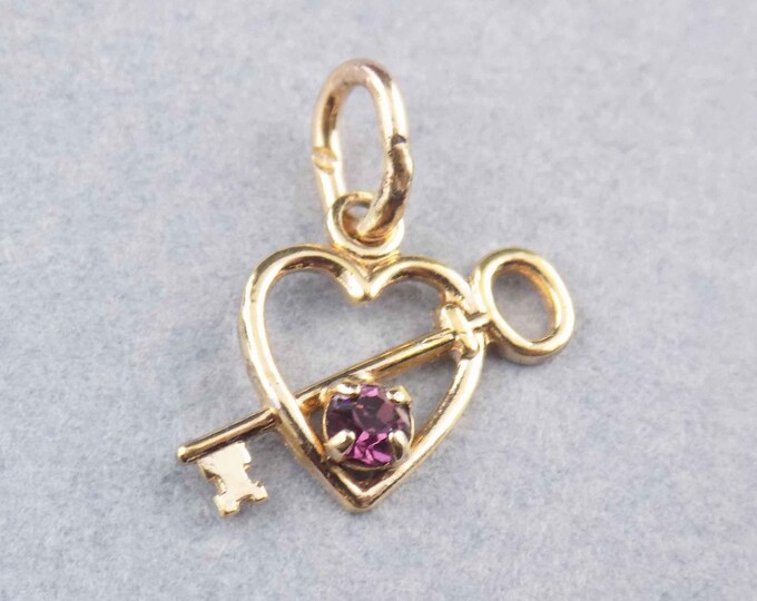 B. DAVID Gilt Sterling Key to My Heart Charm or Pendant W/ Purple ...