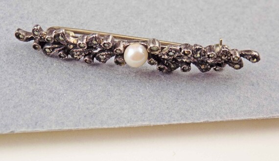 Judith Jack Sterling Victorian Style Bar Pin With Mar… - Gem