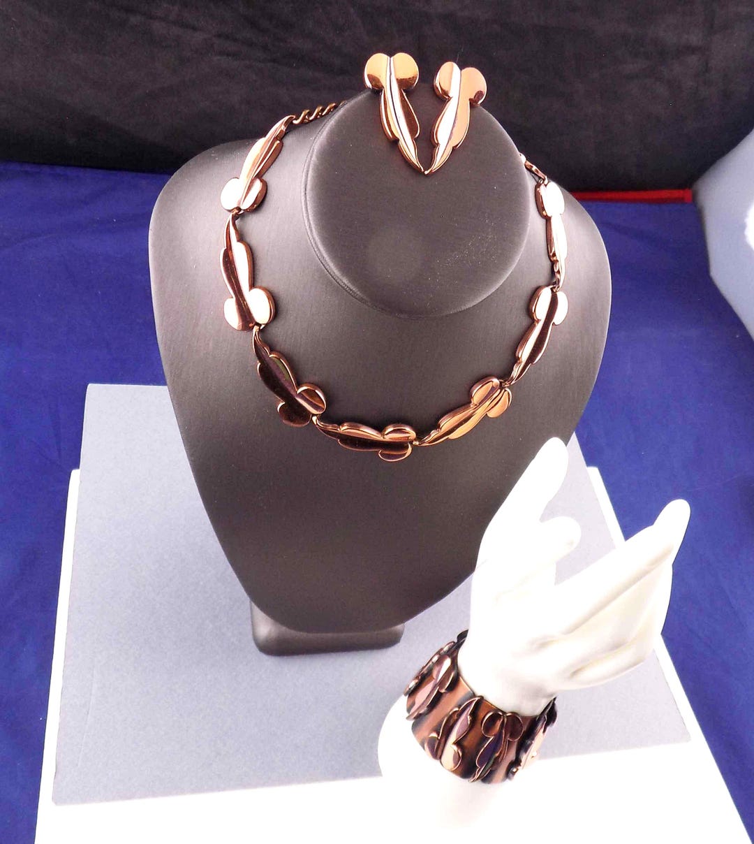 1950s Renoir MCM Showpiece Copper Leaf Link 3pc Set With Bracelet ...