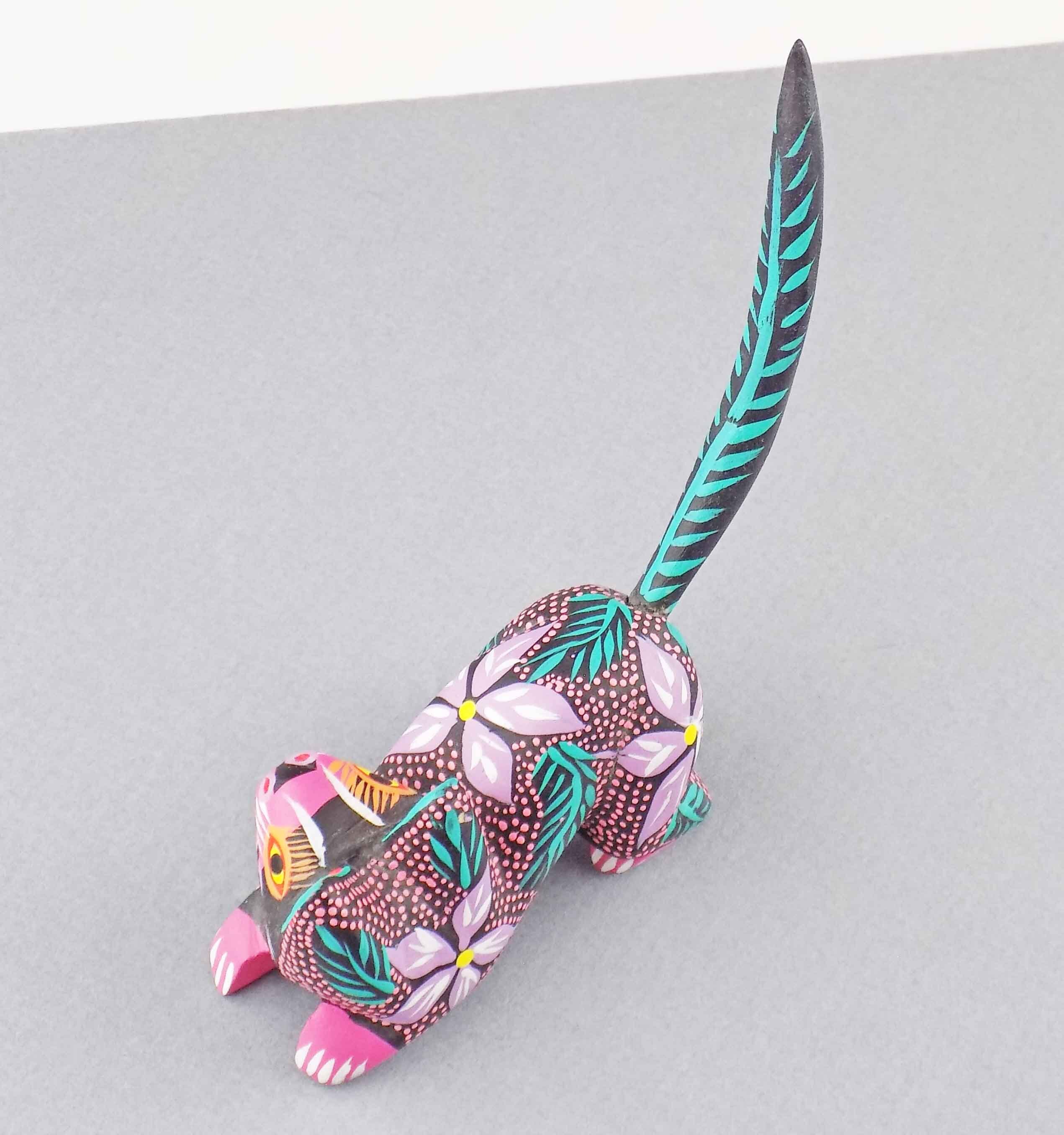 Vintage Alebrije Cat Figurine Mexico Painted Wood Fierce Feline Folk ...