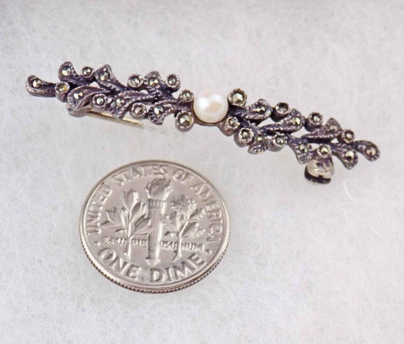 Judith Jack Sterling Victorian Style Bar Pin With Mar… - Gem