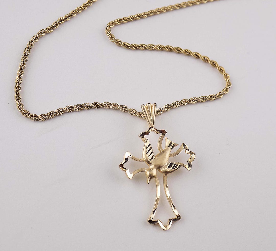 14K Yellow Gold 5.5g Michael Anthony Dove Cross Pendant on BBB 14K 1 ...