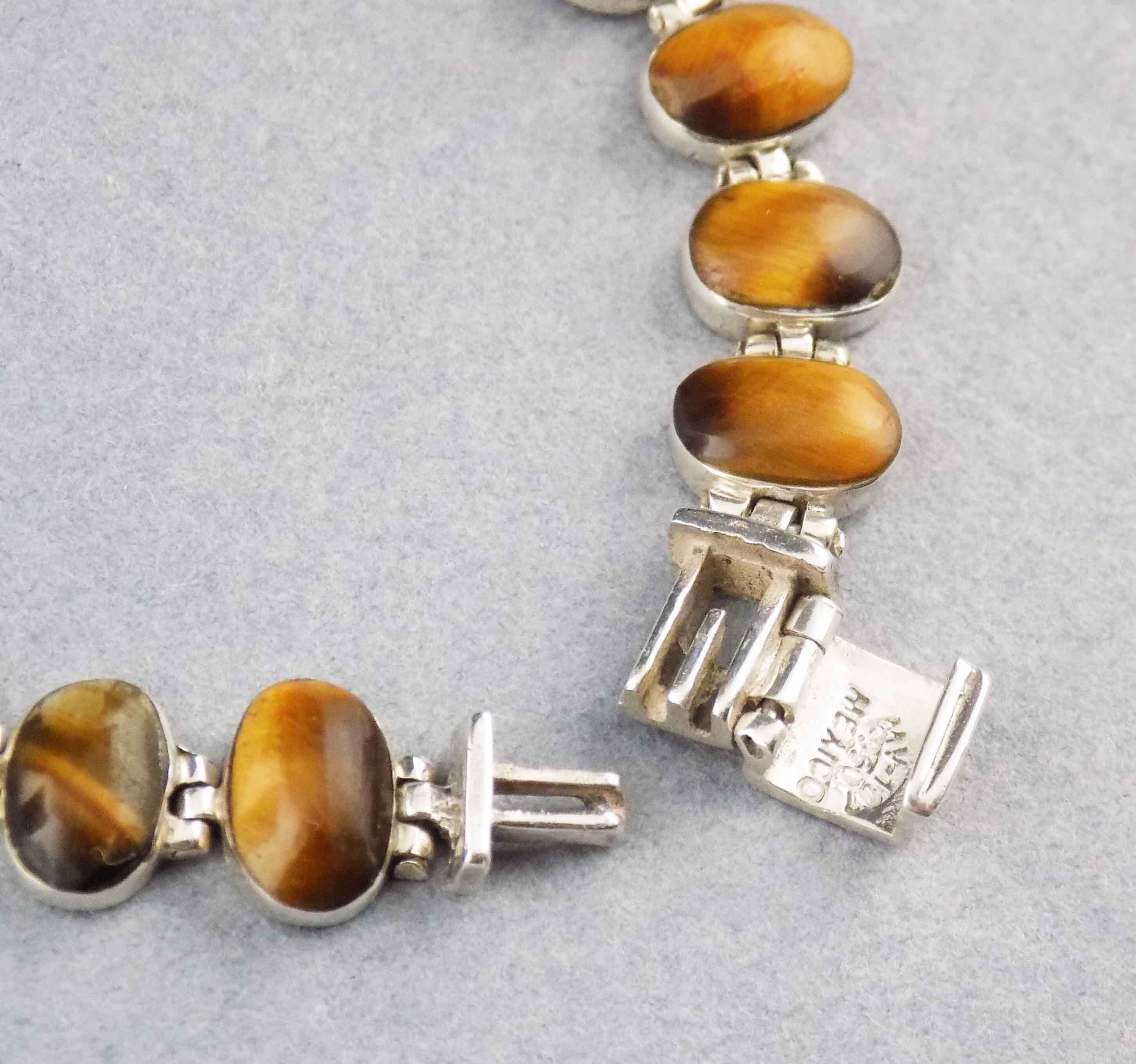 Quality Tigers Eye 950 Silver Link Bracelet / Fits Max Wrist Quality Tigers Eye 950 Silver Link Bracelet / Fits Max Wrist
