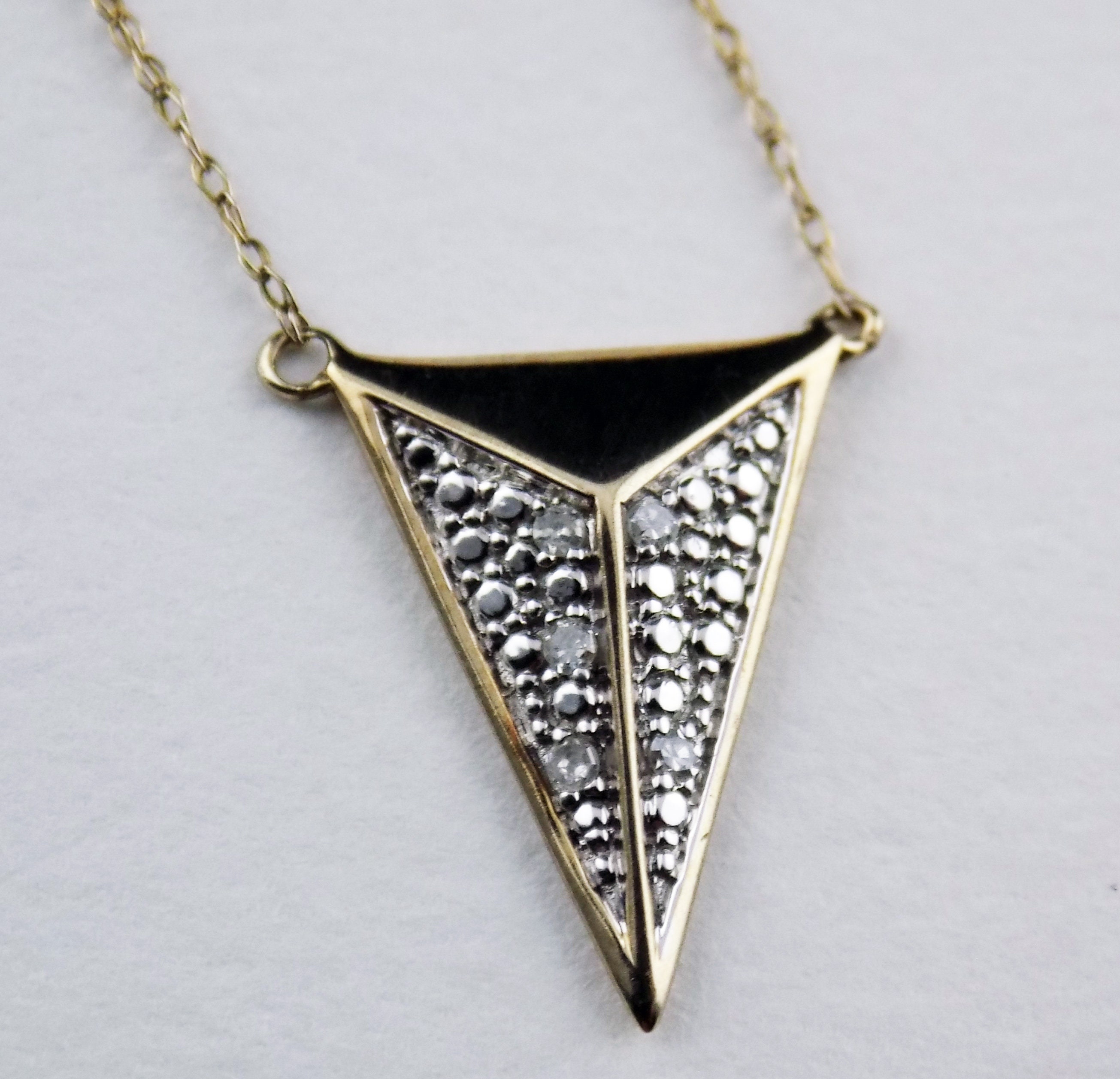 Solid 6K Gold Natural Diamond Triangle Pendant Necklace by Yellora 17.5 ...