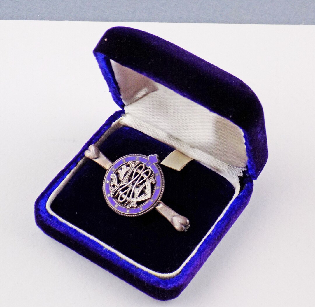 Antique Birks Solid Sterling Silver and Blue Enamel Bar Pin Brooch in ...