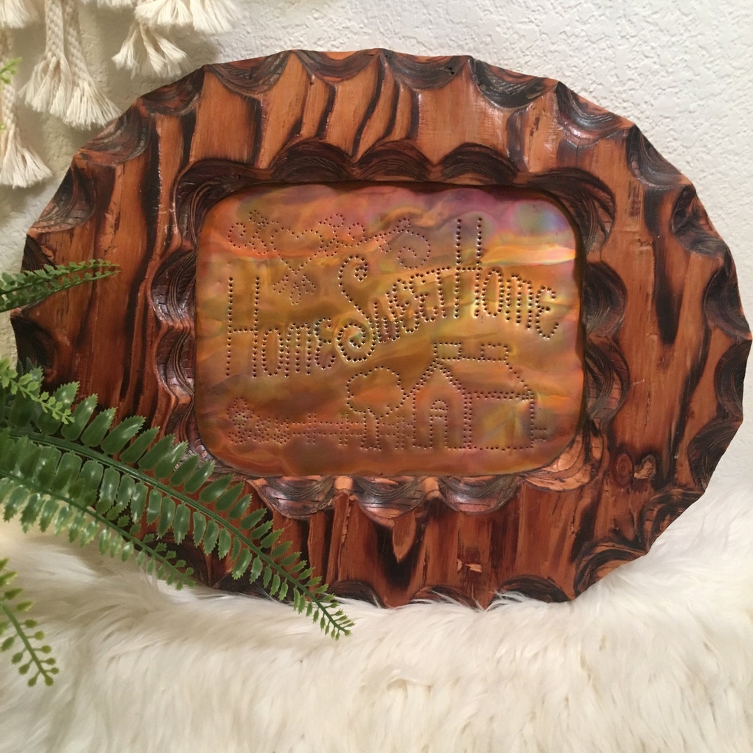 Vintage Copper and Torched Wood / Home Sweet Home Sign / Vintage Nail ...
